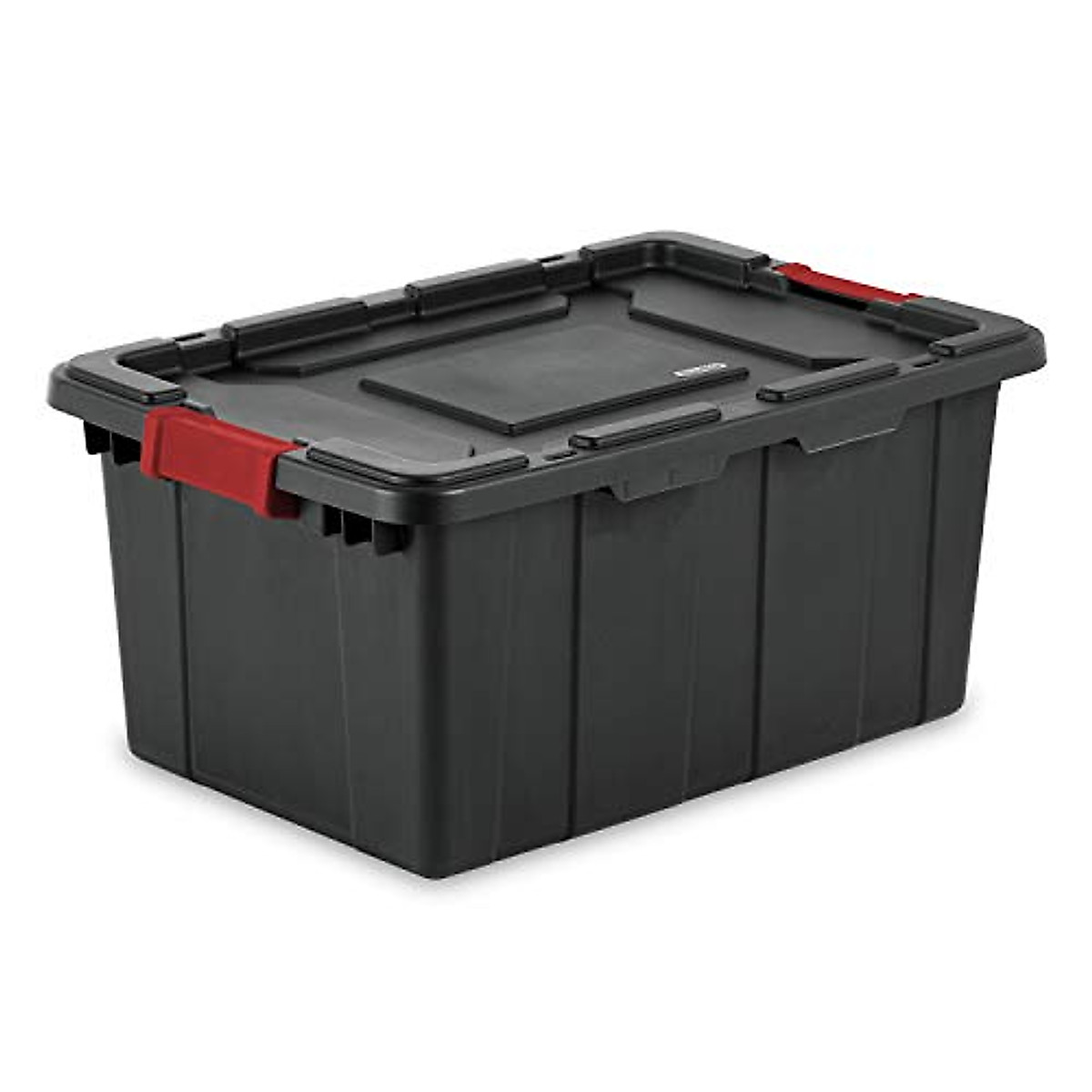 Sterilite 14649006 15 Gallon/57 Liter Industrial Tote, Black Lid & Base w/ Racer Red Latches, 6-Pack & 14669004 27 Gallon/102 Liter Industrial Tote, Black Lid & Base w/ Racer Red Latches, 4-Pack