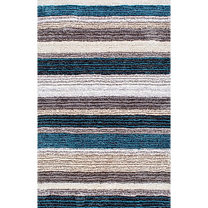 nuLOOM Drey Striped Shag Area Rug - 3x5 Accent Shag Rug Casual Blue Multi/Brown Rugs for Living Room Bedroom Dining Room Nursery Entryway