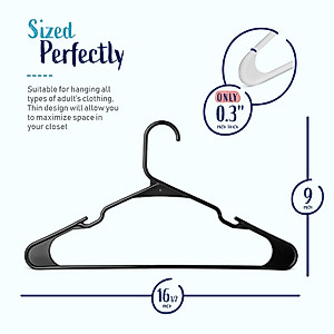 Hangorize Plastic Hangers 20 Pack, Standard-Size Clothes Black Plastic Hangers w/Notches - Black Hangers Plastic for Clothing & Accessories - Closet Organization Essentials for Home, Apartment, Dorm