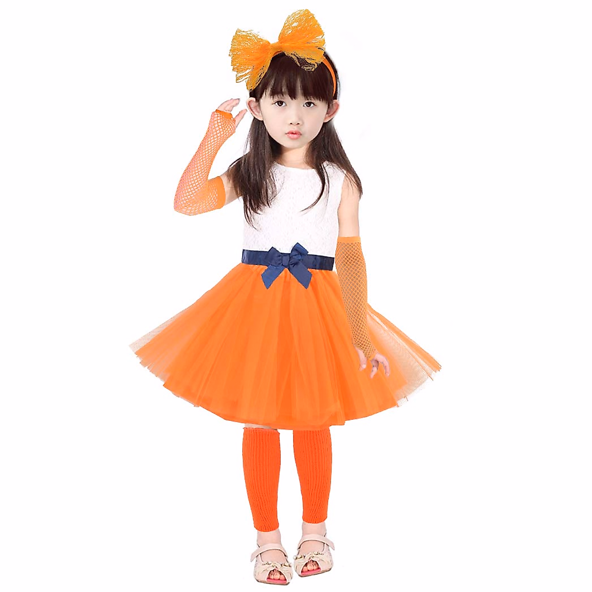 Miayon Kids 6 in 1 Costume Accessories 1970s 1980s Fancy Outfits and Dress for Cosplay Party Theme Party for Girl