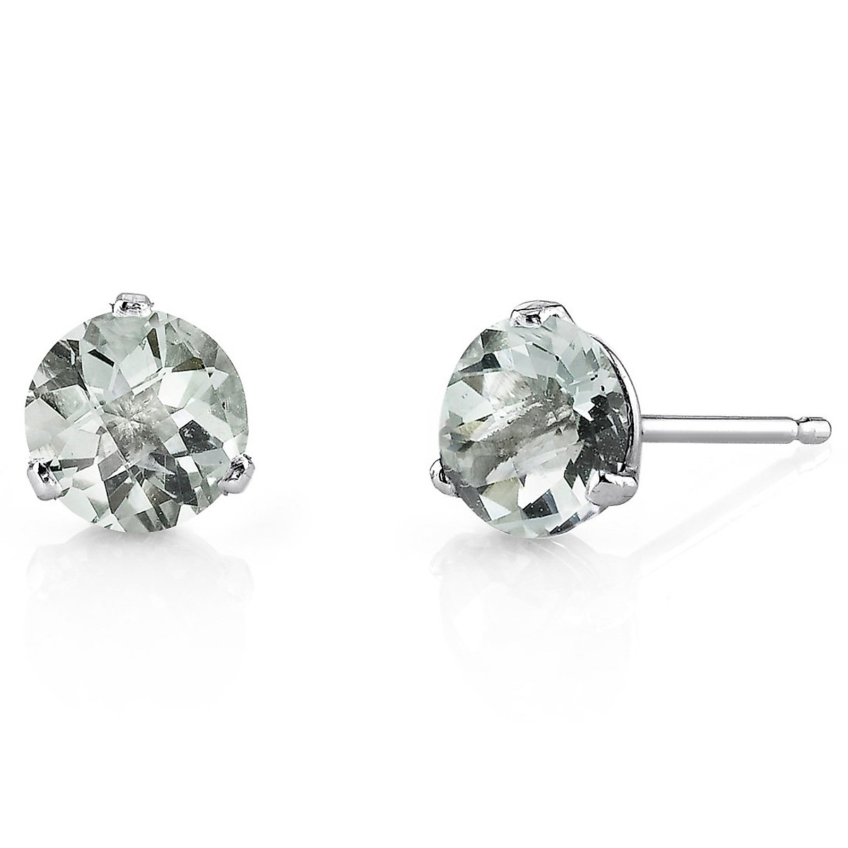 Peora 14K White Gold Green Amethyst Martini Solitaire Stud Earrings for Women, Hypoallergenic 1.50 Carats total, Round Shape 6mm, AAA Grade, February Birthstone, Friction Back
