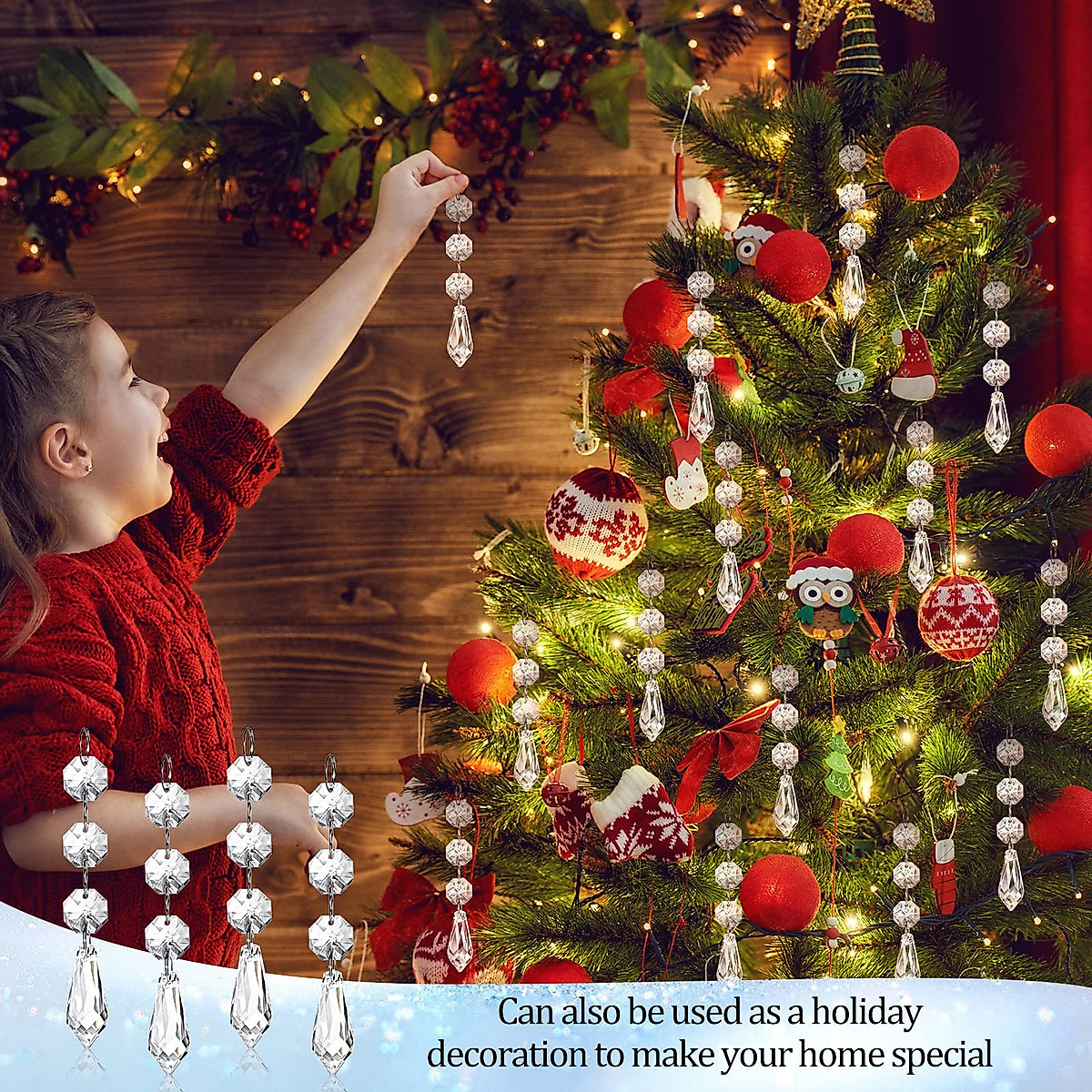 Nuogo 100 Pcs Crystals Beads Hanging Crystals Chandelier Crystals Clear Crystal Garland Strands Crystal Hanging Decor Clear