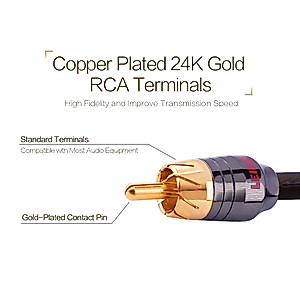 LEIGESAUDIO 1ft 1 Male to 2 Female RCA Y Adapter Splitter Connector (2 Pack) (1 Male to 2 Female)