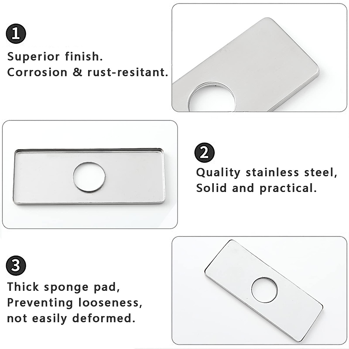 ESFORT 6” Hole Cover Deck Plate Escutcheon for 1 or 3 Hole Bathroom Sink Faucet, Stainless Steel Rectangle