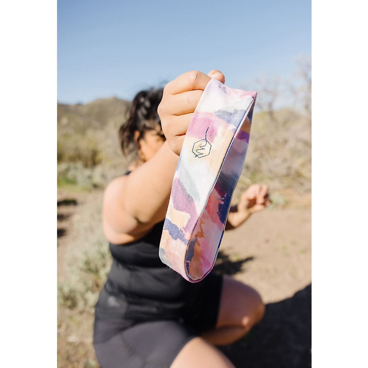 Maven Thread Women's 2" Wide No-Slip, Sweat-Wicking Headband for Exercise and Yoga, 2-Pack, Colorful Brushstroke and Green Solid (Serenity)