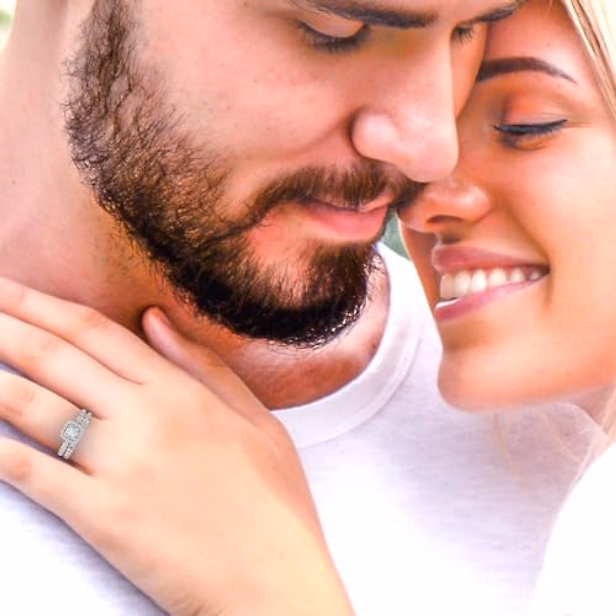 Clara Pucci 1.57ct Princess Cut Halo Solitaire with Accent Stunning Moissanite Diamond Statement Bridal Ring Band Set 14k White Gold 8.25