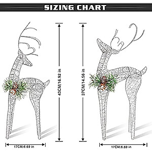 ZHANYIGY 2pc Set White Pinecone Rattan Silver Thread String Christmas Reindeer Figurine Table Desk Decorations Glittering Xmas Holiday Party Supply