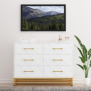 Jojoka White 6 Drawer Dresser, Wood Chest of Drawers for Bedroom, Morden Dresser for Closet, TV Stand, Living Room, Hallway, Nursery