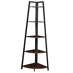 BETTAHOME 5 Tier Corner Stand, 70'' Tall Corner Ladder Shelf, Ideal for Books, Plants, Storage, Display Shelving Unit for Living Room, Bedroom, Kitchen, Rustic Brown