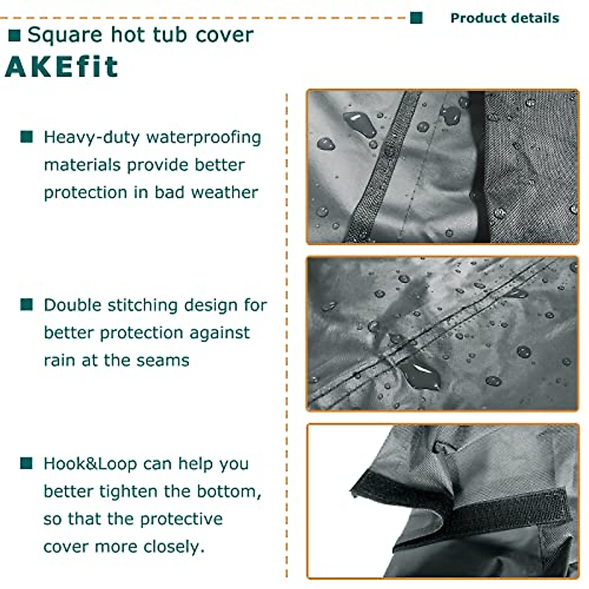 AKEfit Square Outdoor Hot Tub Cover-Waterproof SPA Covers for Hot Tub,Heavy Duty 600D Polyester Hot Tub Cover Protector, Windproof SPA Cover Fits 95''x 95'',Grey