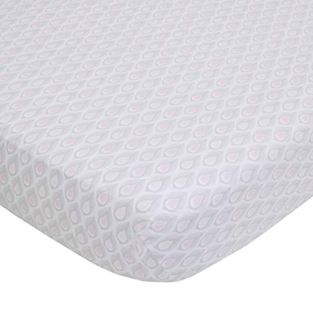 Dwell Studio Beautiful Boheme Peacock/Feathers Cotton Super Soft Fitted Crib Sheet, Pink/Gray/White