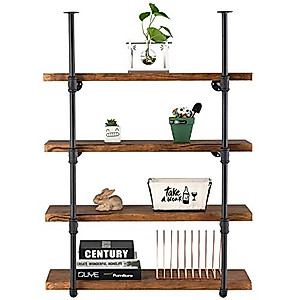 Mecor Industrial Wall Shelf 4-Tier with Planks, Wall Mount Iron Pipe Shelves, Wood and Metal Frame Wall Bookcase