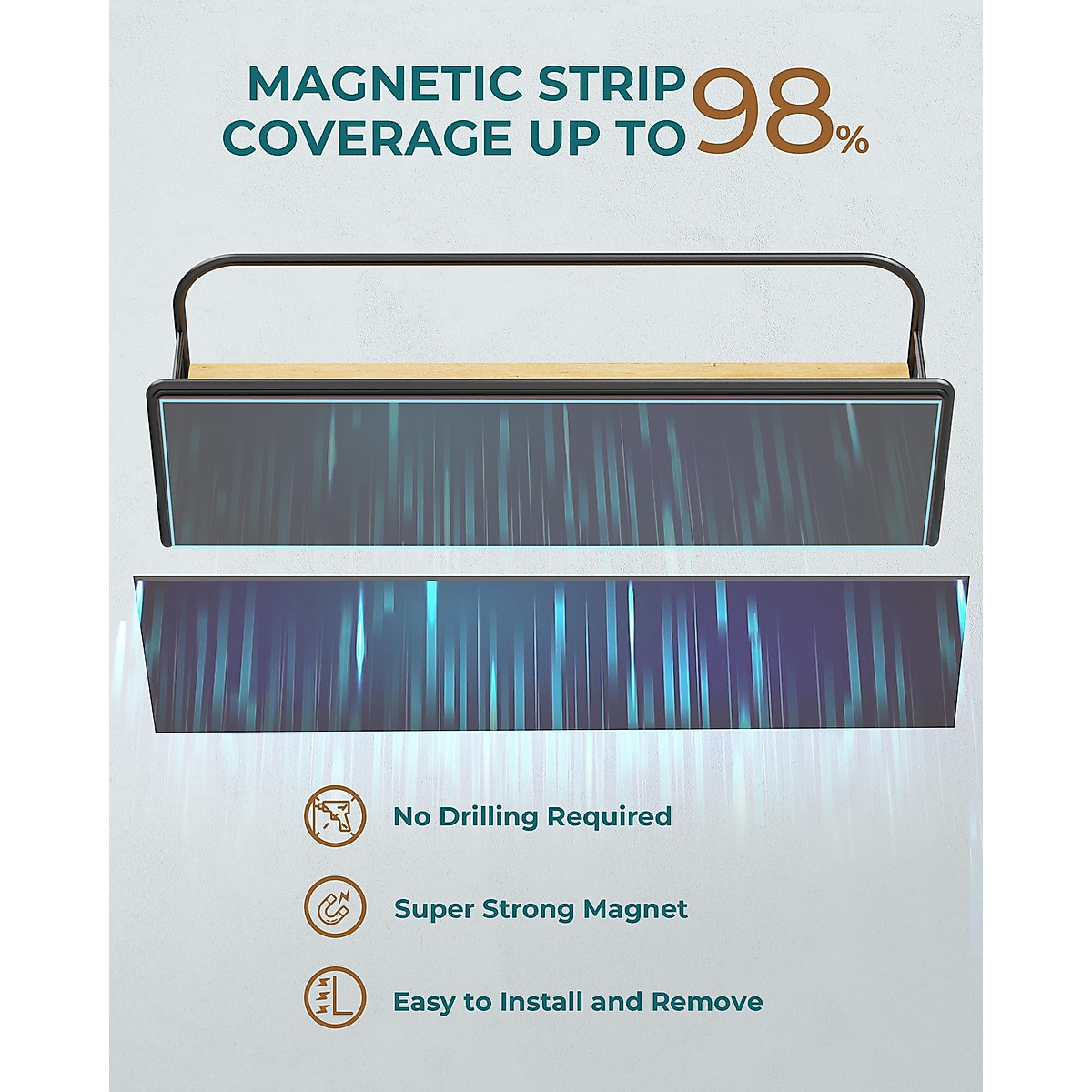 OROPY Magnetic Spice Racks for Refrigerator, Set of 4 Metal Kitchen Spice Organizer Shelf，Strong Magnetic Fridge Wood Holder