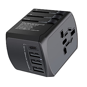 International Travel Adapter, Worldwide Travel Charger with 3 USB+3.0A Type C Ports Power Converters for EU, UK, USA, AU, Europe & Asia, All-in-one Universal Wall Plug Multi-Outlets Electrical Adapter