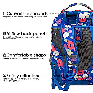 J World New York Sundance Rolling Backpack Girl Boy Roller Bookbag, Petals, 20 X 13 X 9 (H X W X D)