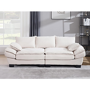 Aeffze Oversized Loveseat Sofa, 90" Modern Loveseat Couch 2 Seater Upholstered Sectional Sofa with Pillows, Deep Seat Comfy Corduroy Sofa Couch for Living Room Bedroom Apartment (Beige)
