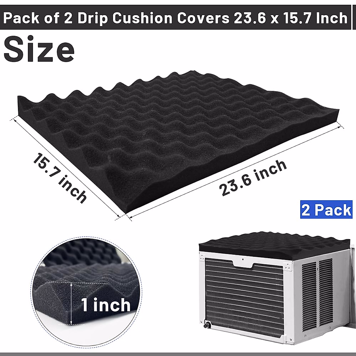 Sgran 2 Pack Air Conditioner Drip Cushions, 23.6 x 15.7 Inch Air Conditioner Top Pad AC Rain Cover Window AC Removable Foam Mat for Stop Dropping Noise of Water Drpping onto Your AC