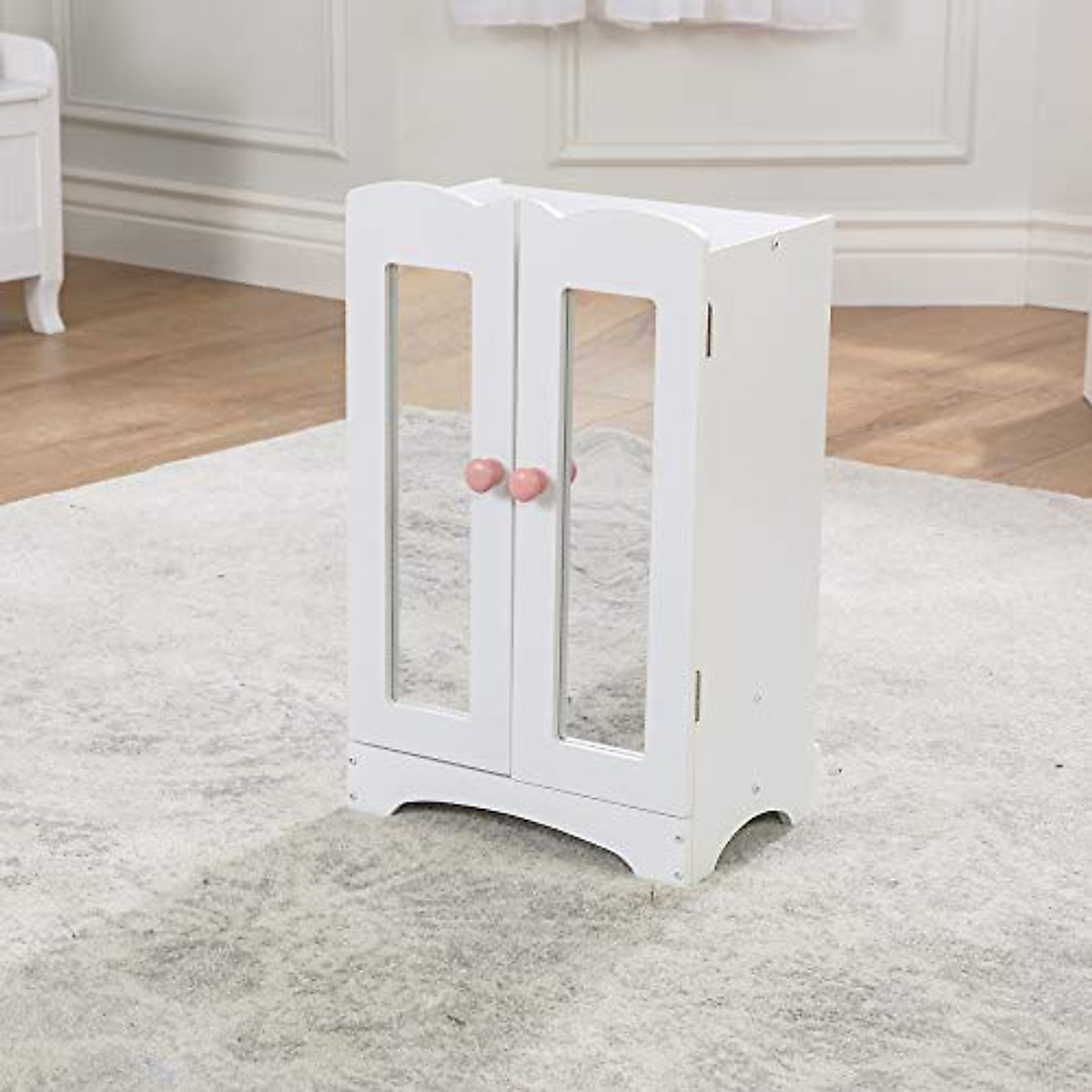 KidKraft Wooden Lil' Doll Armoire with 6 Hangers, Furniture for 18-Inch Dolls - White Gift for Ages 3+