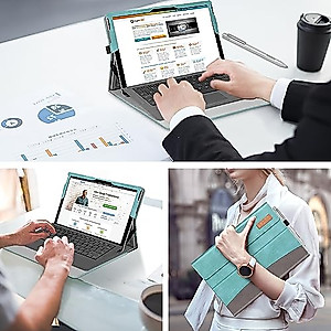 Fintie Case for 12.3 Inch Microsoft Surface Pro 7 Plus, Surface Pro 7, Surface Pro 6, Pro 5, Pro 4, Pro 3 - Portfolio Business Cover with Pocket, Compatible with Type Cover Keyboard, Turquoise