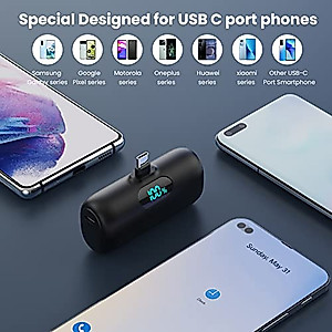 Mini Portable Charger 5000mAh Power Bank, 15w PD USB C Cell Phone Portable Power, LCD Display Battery Pack Compatible with Android Phone/Samsung Galaxy S22,S21/Note/Moto/LG/Pixel /Nexus/OnePlus 9 etc