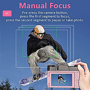 VJIANGER 4K Vlogging Camera for YouTube 48MP Digital Camera for Photography and Video with Flip Screen, Manualfocus, 16X Digital Zoom, 52mm Wide Angle & MacroLens, 32GB TF Card, 2 Batteries(Pink)