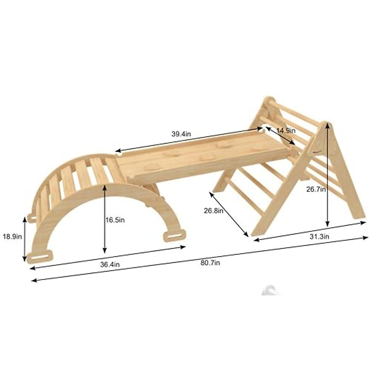 Avenlur Hazel 5-in-1 Indoor Climbing Gym - Waldorf and Montessori Climbing Set with Triangle Ladder, Climbing Ramp, Arch Climber, Rocker, and Slide - Montessori Toys for Children 18mo to 7yr (Rainbow)