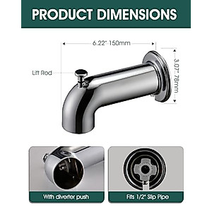 LOCALAND Slip-On Extra Long Tub Spout with Diverter, 1/2 Inch Slip Fit Connection,Chrome Plated