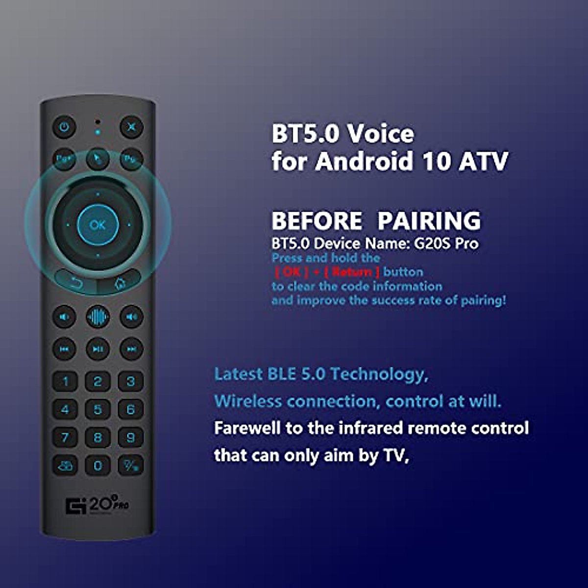 Universal Voice Remote Control,Support Bluetooth Connection,Voice Research,Air Mouse,for Android Tv Box and Media Player (G20S PRO BT)