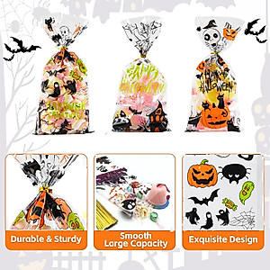 YIYATOO Halloween Treat Bags,120PCS Halloween Cellophane Treat Bags,Halloween Candy Bags with 140Pcs Black and Gold Twist Ties,Trick or Treat Goodie Bags for Halloween Party Supply-10.6 * 5.1 inch