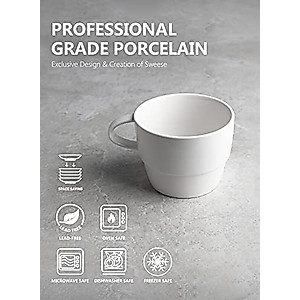 Sweese 411.001 Porcelain Cappuccino Cups - Stackable Coffee Cups - 6 Ounce for Specialty Coffee Drinks, Cappuccino, Mocha and Tea - Set of 6, White