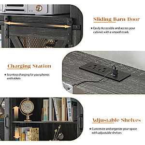 Xilingol Farmhouse TV Stand for 65+ Inch TVs, Tall TV Stands with Power Outlets, Tall Entertainment Center with Sliding Barn Door & Storage Shelves, 65" TV Stands for Living Room, Grey