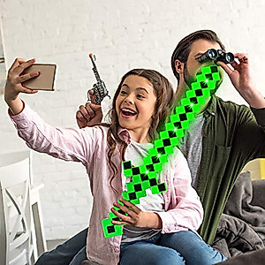 Fun Central LED Light Up Pixel 8-Bit Toy Sword for Kids - Green