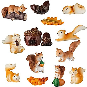 14 Pieces Miniature Squirrel Figurine Squirrel Cake Toppers Mini Fairy Figurine Squirrel Collection for Landscape Garden DIY Terrarium Cake Decoration
