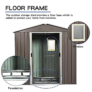 RITSU 8ft x 4ft Outdoor Storage Shed with Lockable Sliding Doors,Metal Tool Shed with Anchors，Hooks and Shelf, Garden Shed Organizer for Yard Patio Lawn Deck,Easy to Assemble,Gray