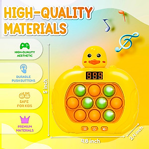 Marlo & Buzz Fast Push Game Toy with Popit Game Controller, Pop Fidget Animal with LED Screen - Sensory and Memory Console, Quick Bubble Light Toy, Pocket Games (Duck) Brown, Yellow, Pink, Blue, Red
