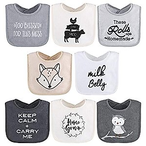 The Peanutshell Terry Bib Set for Baby Boys or Girls, 8 Pack Unisex Set for Feeding, Teething, Drooling