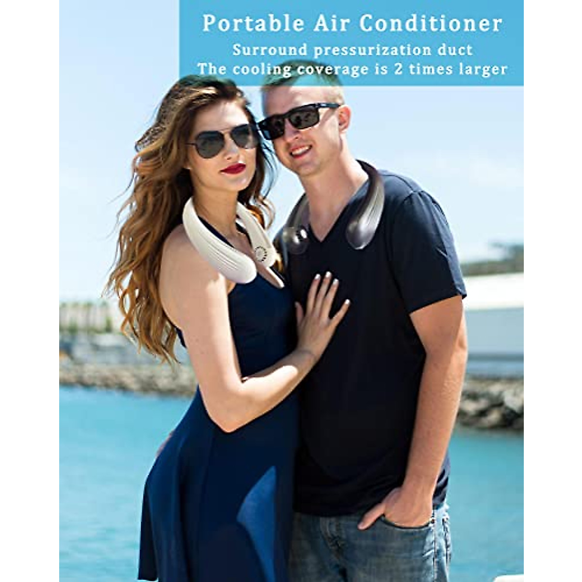 Aeergured Portable Neck Fan 2 Pack, Hands Free Personal Bladeless Fan with 3 Speeds, Adjustable USB Neckband Fans Battery Operated Wearable Fan, 360° Cooling Rechargeable Hanging Neck Fan