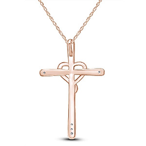Jewel Zone US White Natural Diamond Cross Heart Pendant in 10K Rose Gold (1/20 cttw)