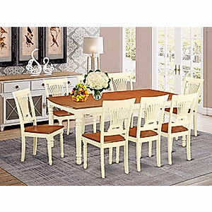 East West Furniture Dover 9 Piece Set Includes a Rectangle Dinner Table with Butterfly Leaf and 8 Dining Room Chairs, 42x78 Inch, Buttermilk & Cherry