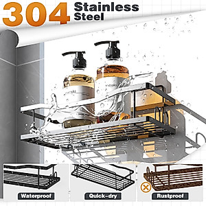 Monjuae Shower Organizer 5 Pack, Bathroom Shower Shelves, Waterproof, Rustproof Shower Shelf for Inside Shower, No Drilling, Strong Adhesive Shower Caddy, Shower Storage for Bathroom, Kitchen, Black