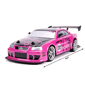 Jada Toys Hello Kitty Nissan Skyline GT-R (Bnr34) Drift Power Slide Elite R/C, USB Charging, with 4 Extra Tires, Pink