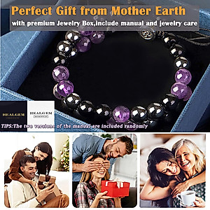 Triple Protection Bracelets for Men Women, Genuine Amethyst Black Obsidian Hematite 8mm Beads Bracelet, Handmade Natural Stone Bracelets for Protection Healing Balance Birthday Anniversary Gift