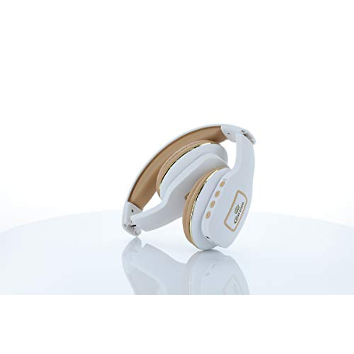 Corona Bluetooth Wireless Headphones with Built-in Microphone, Rechargeable and Foldable Closed-Back with 2-in-1 Aux and Bluetooth Connections (CJHP001) White/Gold