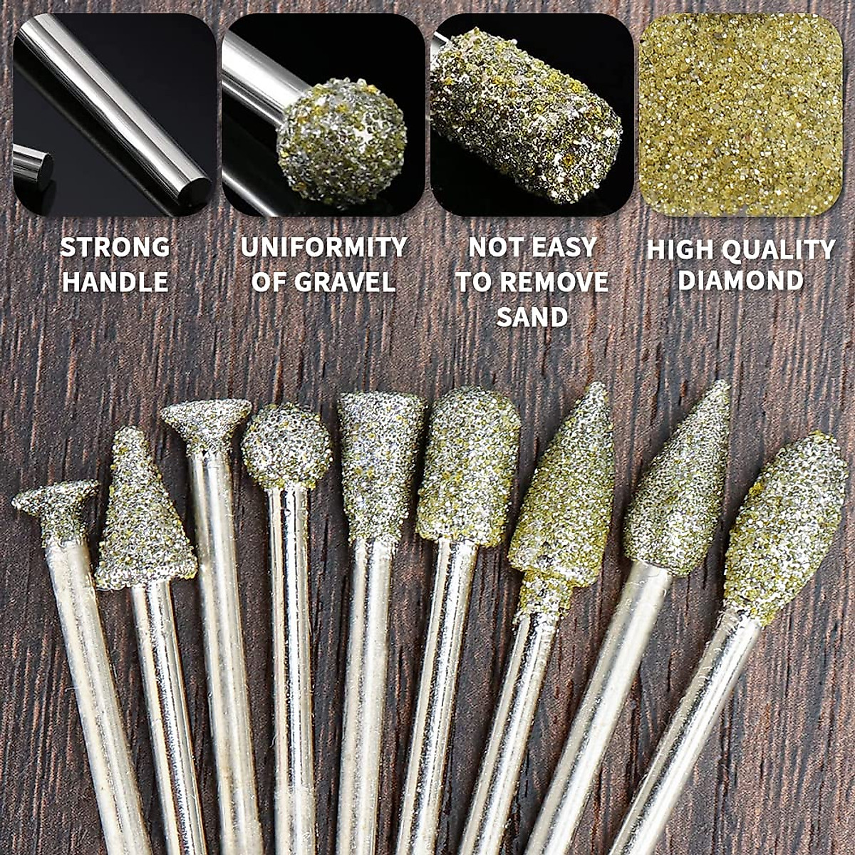 30Pcs Diamond Grinding Burr Drill Bit Stone Carving Rotary Tool Accessories Polishing Mix Set with 1/8 inch Shank, Diamond Coated Burr Bits Universal for Stone Glass Ceramics Engraving DIY Grinding