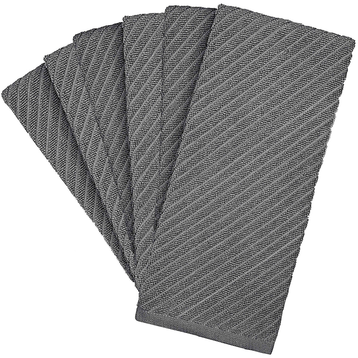 Premium Kitchen Towels (16”x 25”, 6 Pack) | Large Cotton Kitchen Hand Towels | Dish Towels | Diagonal Weave Design | 445 GSM Highly Absorbent Tea Towels Set with Hanging Loop | Grey