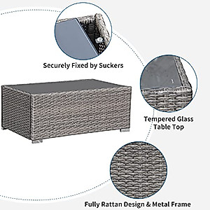Verano Garden 4 Piece Patio Conversation Set,All Weather Rattan Wicker Patio Furniture Set with Thick Cushions and Tempered Glass Coffee Table for Porch, Backyard, Patio, Dark Gray (Light Gray)