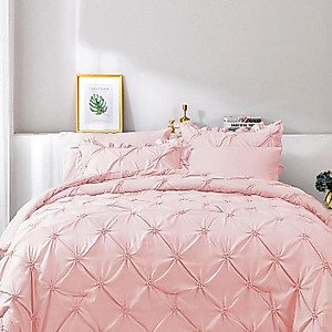 JOLLYVOGUE Queen Comforter Set 7 Pieces, Pink Bed in a Bag Comforter Set for Bedroom, Bedding Comforter Sets with Comforter, Sheets,Ruffled Shams & Pillowcases