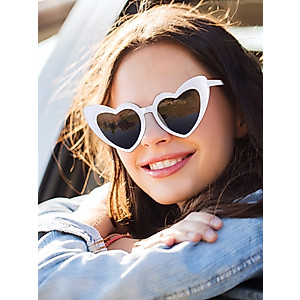 Frienda 6 Pairs Heart Shaped Sunglasses Cat Eye Sunglasses Vintage Heart Glasses for Wedding Costume Party (White-Grey)