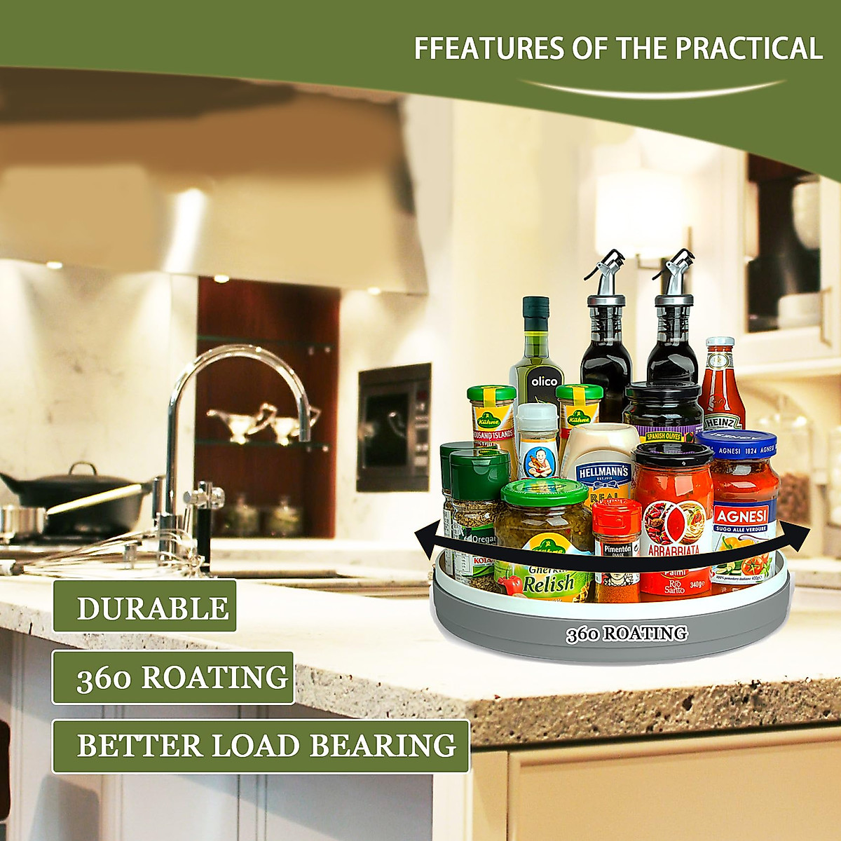 Fabutendus Large Lazy Susan for countertop, 12'' White Refrigerator Lazy Susan Organizer, Turntable Organizer with Non-Slip Pad, Sturdy Lazy Susan for Dining Table