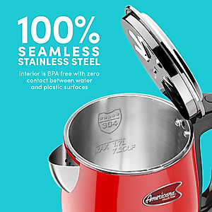 Elite Gourmet Americana EKT-1780R Retro Nostalgic Temperature Gauge Double Wall Insulated Cool Touch Electric Water Tea Kettle, BPA Free Stainless Steel Interior and Auto Shut-Off,